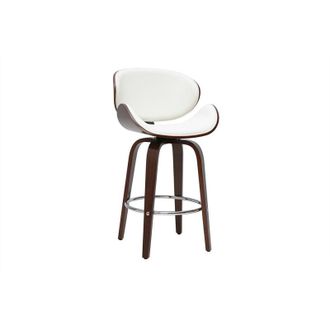 Miliboo Tabouret de bar pivotant blanc et bois fonc&eacute; 65 cm WALNUT