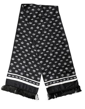 Dolce & Gabbana Mens Black Silk Crown Fringe Neck Wrap 173cm X 32.5cm Scarf And White