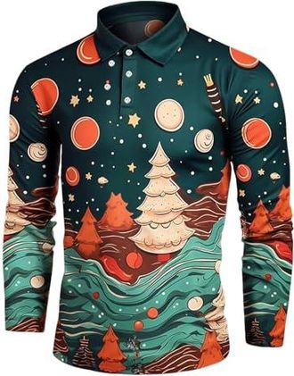 Generic Chemise No&euml;l Homme Manches Longues, Chemise Homme Noel Imprim&eacute; Polo No&euml;l Renne Flocons De Neige Col &Agrave; Revers Tops Chemisier Dr&ocirc;le Chemises Amusante Ch