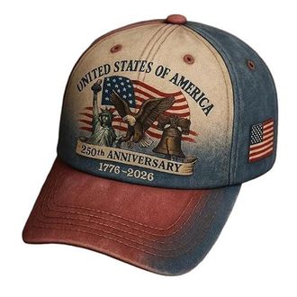 Generic Chapeau unisexe imprim&eacute; drapeau am&eacute;ricain 250e anniversaire r&eacute;glable casquette patriotique jour de lind&eacute;pendance, beige, M
