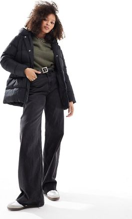 Threadbare Mittellange Pufferjacke in Schwarz