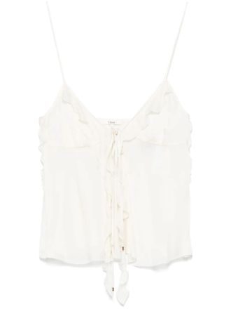 Chlo&eacute; haut en soie &agrave; fleurs - Blanc