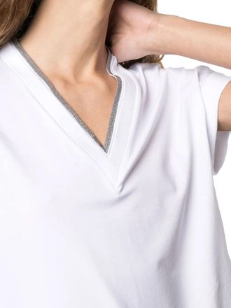 Brunello Cucinelli Silvery-Trim V-Neck T-Shirt - White