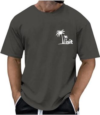 Generic T-shirt dété à manches courtes et col rond pour homme, motif cocotier, lettres imprimées, doux, respirant, pour lentraînement, la course à pied, la gy