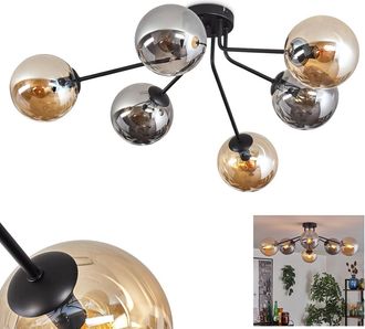 HOFSTEIN Deckenleuchte Gastor, Deckenlampe aus Metall/Glas in Schwarz/Rauchfarben/Bernsteinfarben, Leuchte im modernen Retro/Vintage-Design mit Schirmen aus Gl