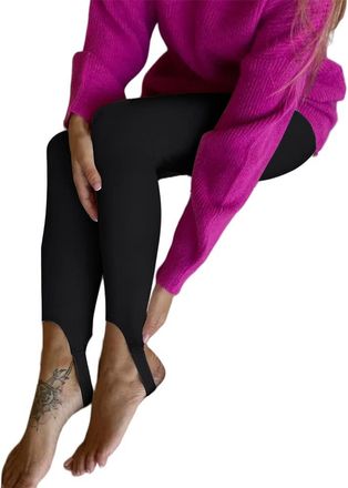 ORANDESIGNE Leggings Damen Gerippte Strickleggings Hohe Taille Fitness Basic Hose L&auml;ssige Frauen Skinny Leggings Strumpfhose Schlanke Winterhose B Schwarz XS
