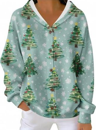Generic Cardigan de Noël à capuche boutonné pour femme - Haut de Noël amusant - Imprimé de Noël - Veste à capuche surdimensionnée - Vêtements de sport - Costu