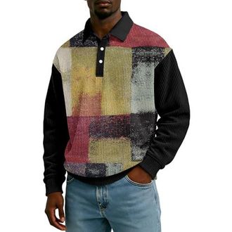 Generic Polo à manches longues pour homme - Col Henley - Style décontracté - Motif floral - Pour le tennis, le golf, 1 rose vif., 3XL