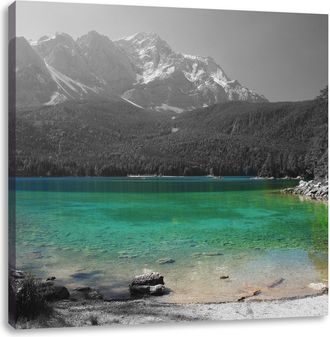 Pixxprint Eibsee vor der Zugspitze, Gr&ouml;&szlig;e: 60x60, Leinwandbild Quadratisch, Wandbild, Kunstdruck, fertig bespannt