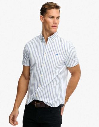 Superdry Preppy - Kurz&auml;rmliges Oxford-Hemd in Blau mit Streifen