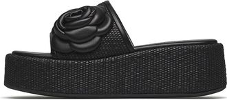 Loriblu Femme, Chaussures, Noir, Taille: 39 EU Mules compens&eacute;es en raphia avec fleur