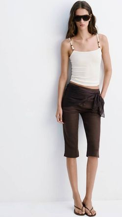 Mango Top &agrave; fines bretelles avec perles &eacute;cru - Femme - XS - MANGO