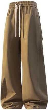 Generico Pantalon cargo pour homme &agrave; jambe large et large Y2K Hiphop Streetwear avec cordon de serrage &agrave; la taille 4 poches pantalon multifonctionnel design pl