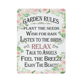 Hdadwy Metall-Blechschild, Motiv: Gartenregeln, Vintage-Blechschild, Wanddekoration, Landhaus, Küche, Zuhause, Garage, Dekoration, 40,6 x 30,5 cm