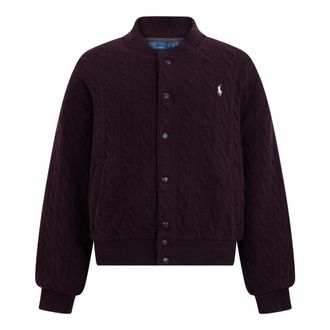 Polo Ralph Lauren Veste Bomber en Laine et Cachemire Tricot&eacute;e en Point de Riz - Femme - Vestes - Rouge - Taille: 40 FR