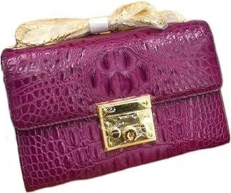 Generic Véritable peau de crocodile exotique pour femme, petit sac à main en cuir dalligator véritable, sac à rabat pour femme avec chaîne et bandoulière, vio