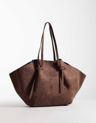 Glamorous Cabas port&eacute; &eacute;paule structur&eacute; en imitation daim - Marron fonc&eacute;-Brown