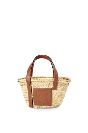 Loewe Luxury Small Basket bag in palm leaf and calfskin for female Material: Palm Leaf/Calf