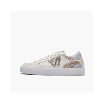 Emanuelle Vee Femme, Chaussures, Blanc, Taille: 37 EU Baskets en cuir ivoire et or avec strass