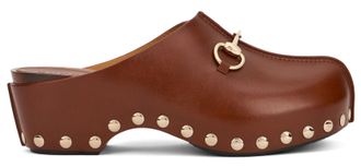 Gucci Womens Clogs Cognac Leather Calf Skin Mules Sandal