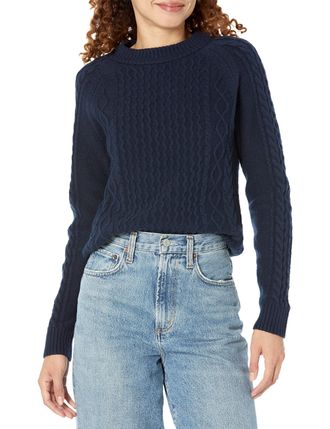 Amazon Essentials Damen Pullover mit Zopfmuster, Marineblau, XXL