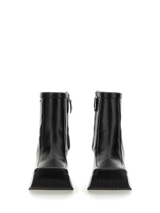 Raf Simons Square Toe Leather Ankle Boot - Black