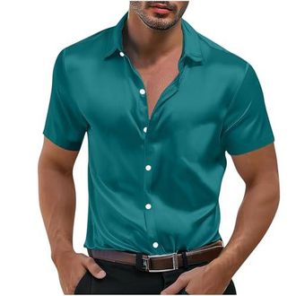 Generic Chemise &agrave; manches courtes pour homme - Chemise d&eacute;t&eacute; unie classique confortable et l&eacute;g&egrave;re - Col rabattu - Anti-plis - Respirante - D&eacute;contract&eacute;e - Bouto