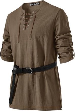 PARKLEES Costume de pirate médiéval viking vintage Renaissance pour homme, marron, XXL