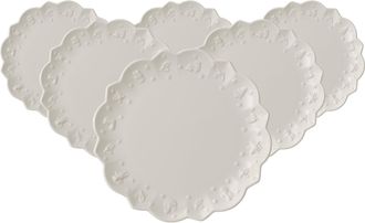 Villeroy & Boch Toys Delight Royal Classic Frühstücksteller 6er Set, 23 cm, Dessertteller mit weihnachtlichem Relief, Premium Porzellan, Weiß