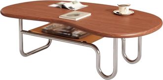 Generic Couchtische Cashew-Form Vintage-Stil Kautschukholz Wohnzimmertische Doppelstöckiger Stauraum Dicke Edelstahlbeine Stubentisch Stabil und Belastbar für