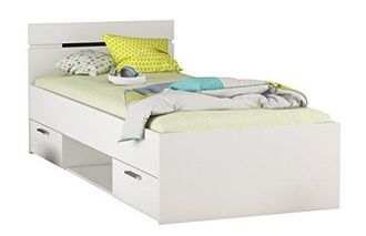 Demeyere MICHIGAN Bett mit 2 Schubladen, Holz, wei&szlig;, 90 x 200 cm, Sonoma Eiche