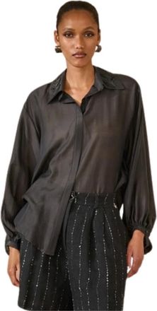 Souvenir Femme, Blouses et Chemises, Noir, Taille: 42 FR Chemisier en tissu transparent avec col orn&eacute; de perles