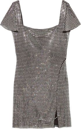 Self Portrait Grey Rhinestone Mesh Mini Dress