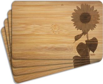 Wallario 4er Set Frühstücksbrettchen aus Holz, Holzunterlage, Holzbrettchen Sonnenblume, Größe 22 x 14 cm
