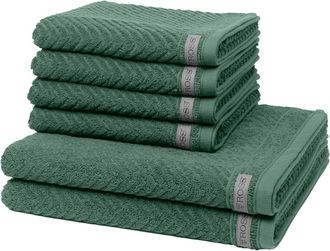 ROSS 6 teiliges Frottier-Set - Smart (4 X Handtuch 2 X Duschtuch im Set) - 520 g/m2 - Baumwolle - Frottee - saugstark - weich und flauschig - Kiefer