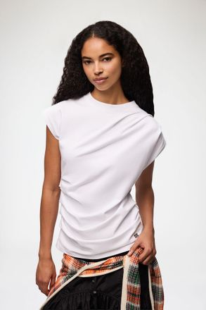 Ganni Haut en jersey drap&eacute; Blanc Coton biologique - Taille XXS - Pour Femme