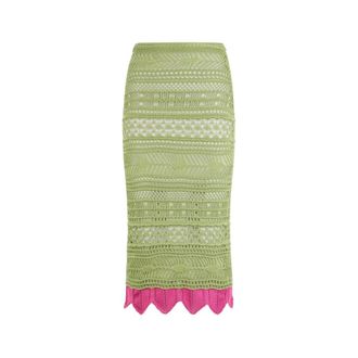 Roberto Cavalli Midi-Strickrock mit Kontrastdetail - - Skirts - Damen - Gr&uuml;n - XS