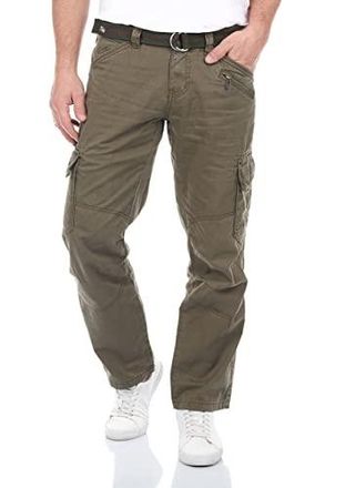 Timezone BenitoTZ Pantalon cargo pour homme Coupe ample Ceinture en tissu 100 % coton Poches basiques Beige Gris Vert Tailles W28 W29 W30 W31 W32 W33 W34 W36 W