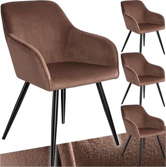 TecTake 4er Set moderner Esszimmer Stuhl, Sitzfläche aus Samt, Armlehnstuhl, Sessel Wohnzimmer, gepolsterter Bürostuhl mit schwarzen Metallbeinen, Schminktisc