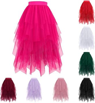 Generic T&uuml;llrock Damen-T&uuml;llrock Lang Damen Gro&szlig;e Gr&ouml;&szlig;en Puffy T&uuml;t&uuml; Rock T&uuml;ll R&ouml;cke Unregelm&auml;&szlig;iger A-Linie Mit Elastische Hohe Taille, Karneval Feen Kost&uuml;m