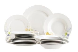 M&auml;ser 934497 Serie Zibal, Teller Set f&uuml;r 6 Personen, 18-teiliges Geschirrset mit Speiseteller, Suppenteller, Dessertteller; florales Blumenmuster, Porzellan