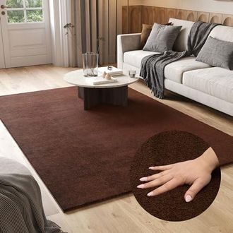 Tapiso Cuddle Tapis Shaggy Antid&eacute;rapant Lavable Moderne Marron Uni Tapis Salon Chambre Enfant Poils Longs Super Soft Moelleux Epais R&eacute;sistant Oeko-TEX 140 x 