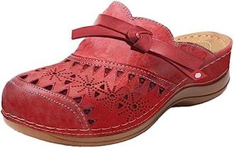 Generic Sabots pour femme - Sandales compens&eacute;es confortables en cuir - Mules creuses &agrave; bout ferm&eacute; - Chaussures dext&eacute;rieur &agrave; enfiler - Pour lext&eacute;rieur et la pl