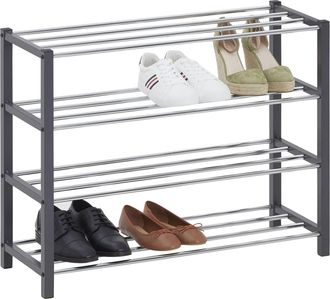 IDIMEX Schuhregal Dublin mit 4 Ablagen in grau. Robustes Metallregal für Flur Schuhaufbewahrung. Schuh-Organizer Schuhablage dielen- & flurmöbel