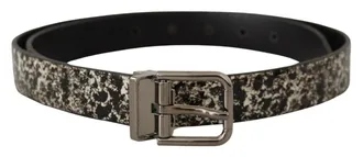 Dolce & Gabbana Mens Black Marble Print Leather Silver Logo Buckle Belt