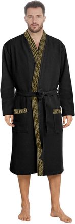 Octopus Herren Bademantel mit Kapuze Schwarz Waffelpique 100% Baumwolle f5756 Farbe: Bademantel Schwarz/Gold (K-1515), Gr. 6XL