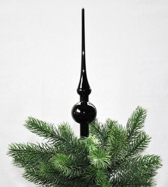 Th&uuml;ringer Glasdesign Jack Christbaumspitze Th&uuml;ringer Glas 28cm Spitze Mundgeblasen Eislack Glanz Matt, Farbe:Schwarz Glanz