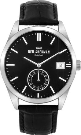 Ben Sherman Homme, Accessoires, Noir, Taille: ONE Size Montre analogique en cuir noir &agrave; quartz
