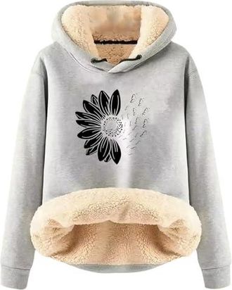 Generic 2026 Vestes pour femme Automne et Hiver Casual Imprim&eacute; chrysanth&egrave;me avec polaire &eacute;paisse pour plus de chaleur Couleur unie Cardigan Veste Sweat &agrave; capu