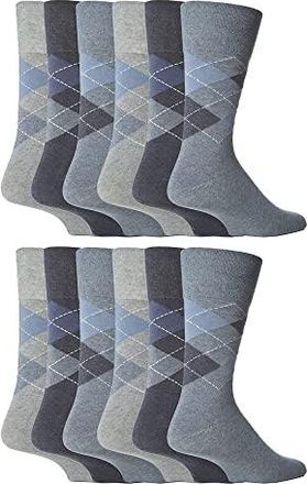 SockShop MGG21 Lot de 12 paires de chaussettes sans &eacute;lastique pour homme Motif losanges Bleu Taille 39-45